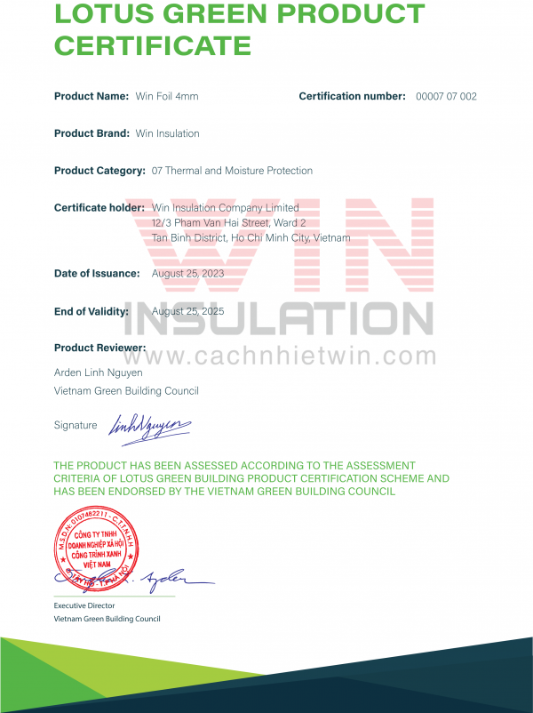 Sản phẩm WINFOIL đạt chứng nhận sản phẩm xanh LOTUS GREEN PRODUCT ...
